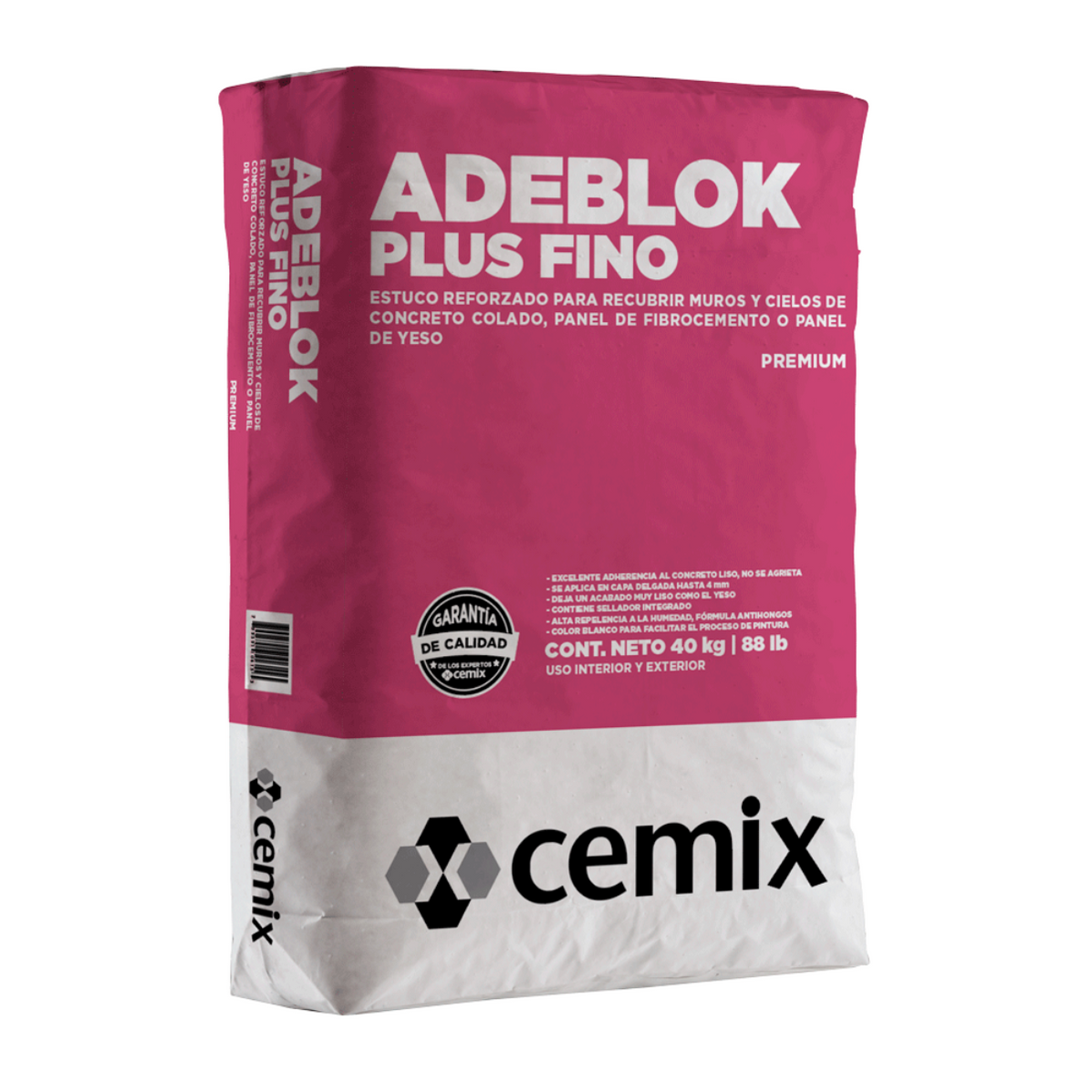 Estuco Plus Fino Adeblock Blanco 40 Kg Cemix — MATERIALES LA LIBERTAD