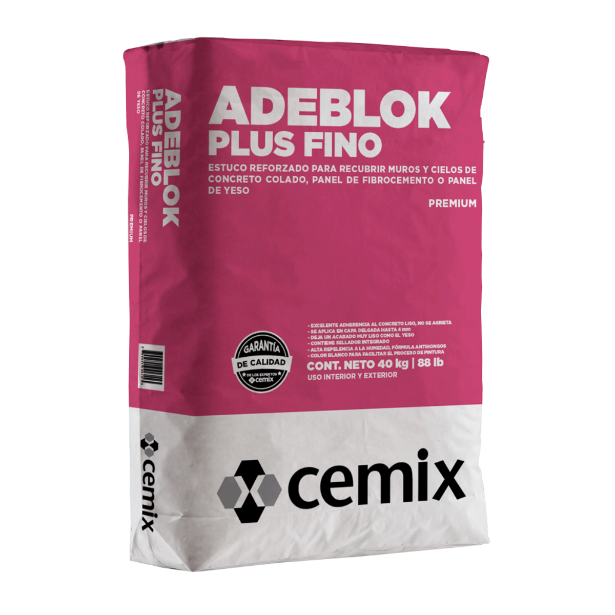 Estuco Plus Fino Adeblock Blanco 40 Kg Cemix — MATERIALES LA LIBERTAD